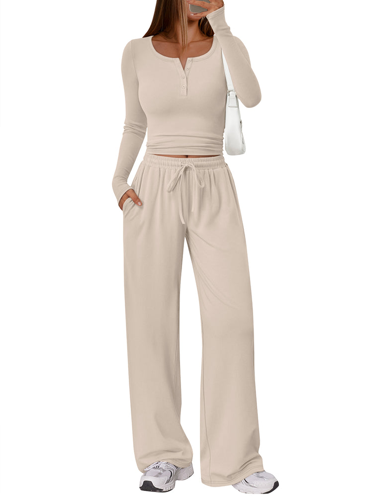 Trendy Queen Women's 2 Piece Matching Lounge Sets Long Sleeve Henley N ...